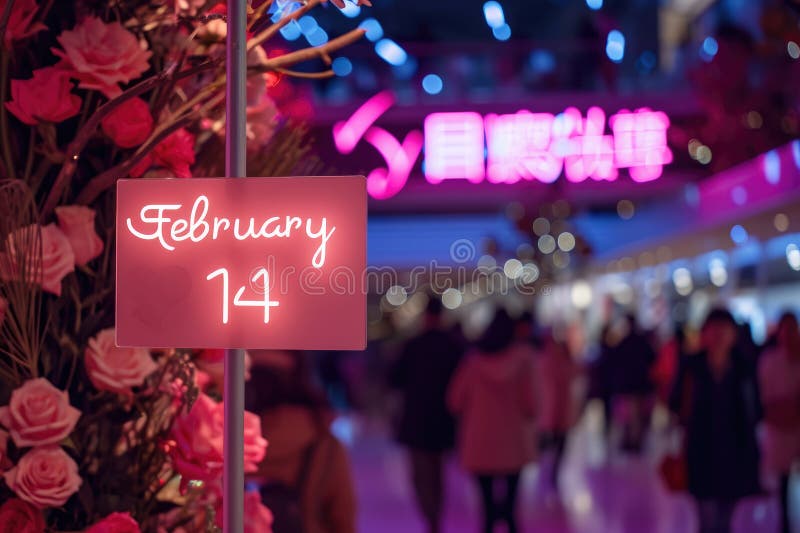 Valentines Day Theme with Light Text on Billboard. Generative AI Stock ...