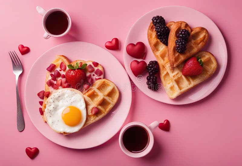 Valentines Day Top Pink Background Border Breakfast View Couple Stock ...