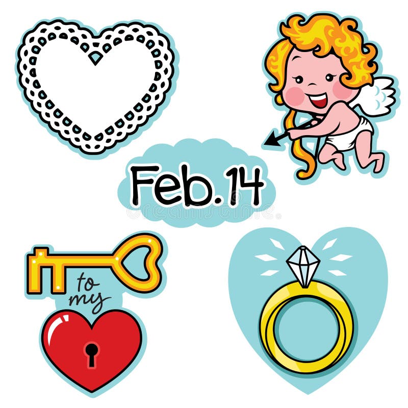 Valentines Day True Love Illustration Icon Set with Cupid Stock Vector ...