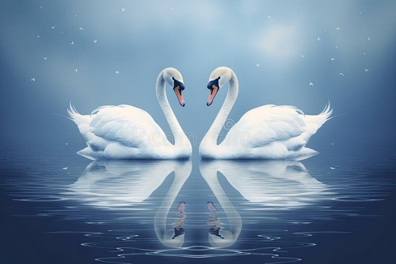 Valentines Day with Two Swans on a Blue Haze Background Stock ...