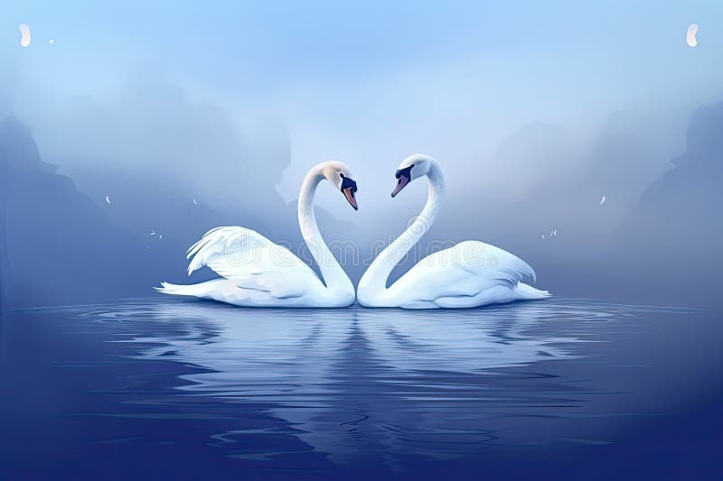 Valentines Day with Two Swans on a Blue Haze Background Stock ...