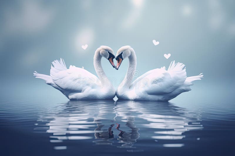 Valentines Day with Two Swans on a Blue Haze Background Stock ...