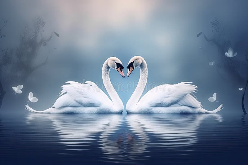 Valentines Day with Two Swans on a Blue Haze Background Stock ...