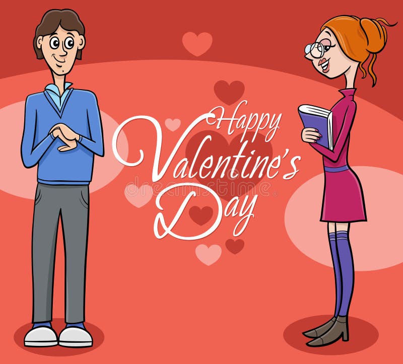 Valentines Day Design with Comic Young Couple Stock Vector ...
