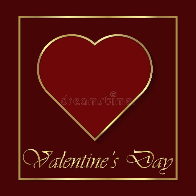 Valentines Day Vector Poster. Dark Red Heart with Gold. Stock Vector ...