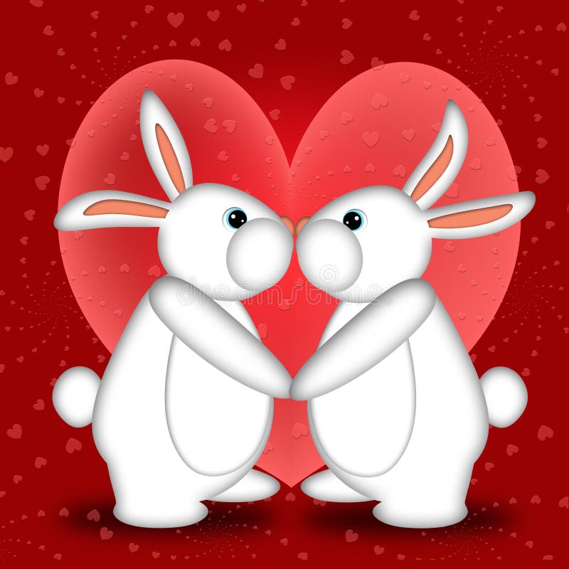 Valentines Day White Bunny Rabbits Kissing Stock Illustration ...