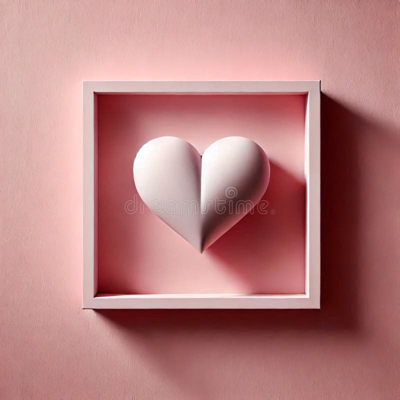 Valentines Day White Heart in Box on Pink Wall Generative for AI Stock ...