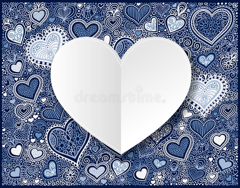 Valentines Day White Paper on Hand Drawing Blue Heart Shape Back Stock ...