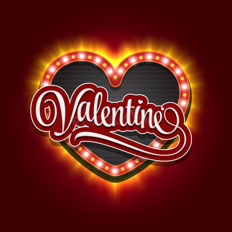 Valentines Heart Neon Lights Frame for Romantic Design. Vector ...
