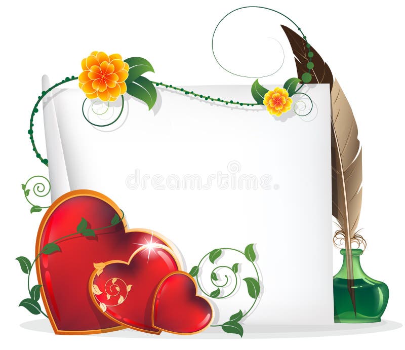 Valentines Hearts, Flowers and Paper Scroll Stock Vector - Illustration ...