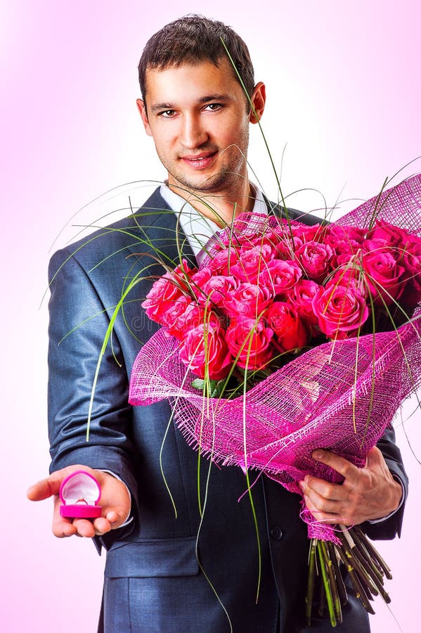 Valentines Man with Flowers Stock Image - Image of concept, holding ...