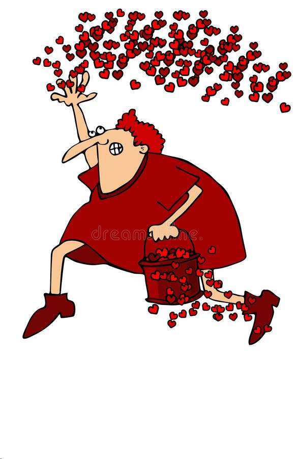 Valentines Man Throwing Red Hearts Stock Illustration - Illustration of ...