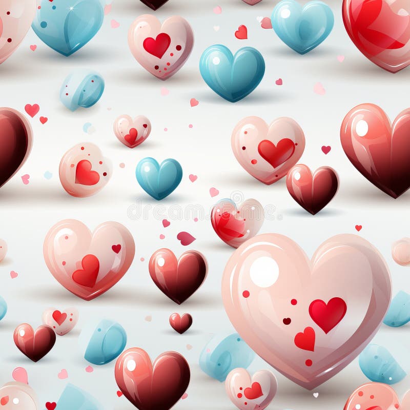 Valentines Pattern - Bright Heart with Assorted Blue and Pink Hearts on ...