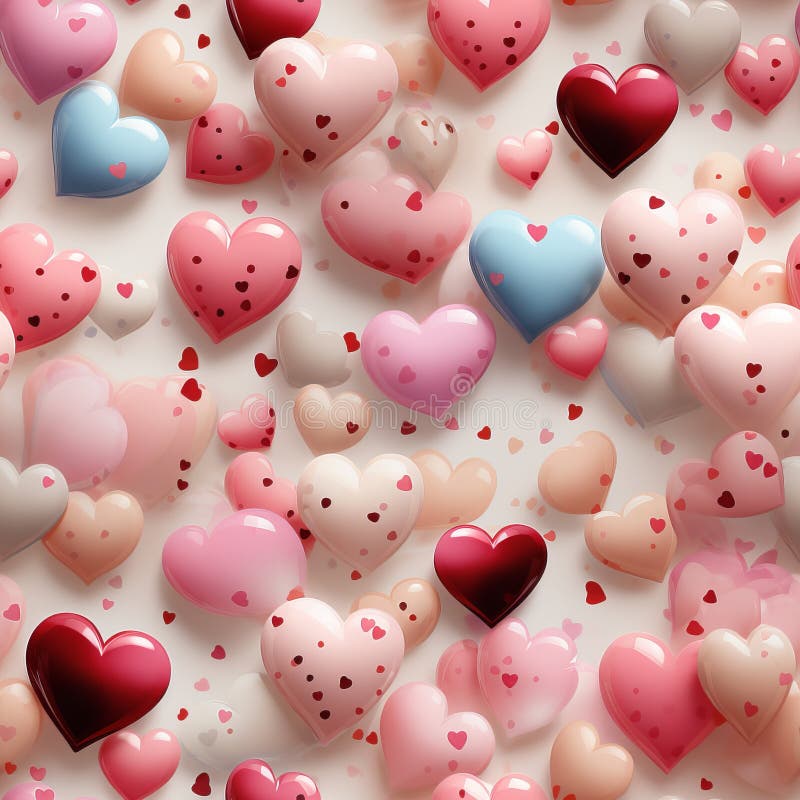 Valentines Pattern - Bright Heart with Assorted Blue and Pink Hearts on ...