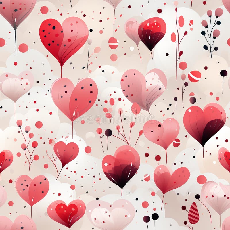 Valentines Pattern - Bright Heart with Assorted Pink Hearts on Pastel ...