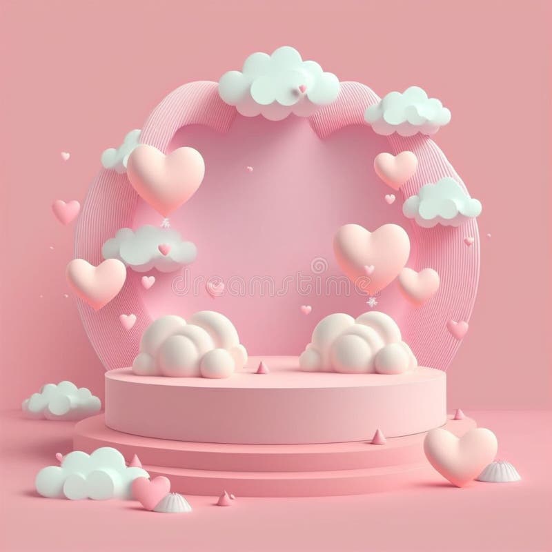 Valentines Podium Pedestal with 3d Pink Heart and Cloud Create with ...
