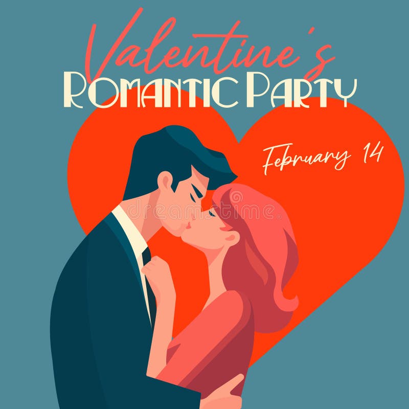 Valentines Romantic Day Party Retro Vintage Flyer Stock Vector ...