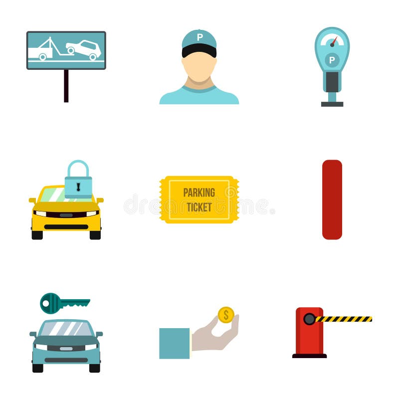 Valet Parking Icons Set, Flat Style Stock Vector - Illustration of icon ...