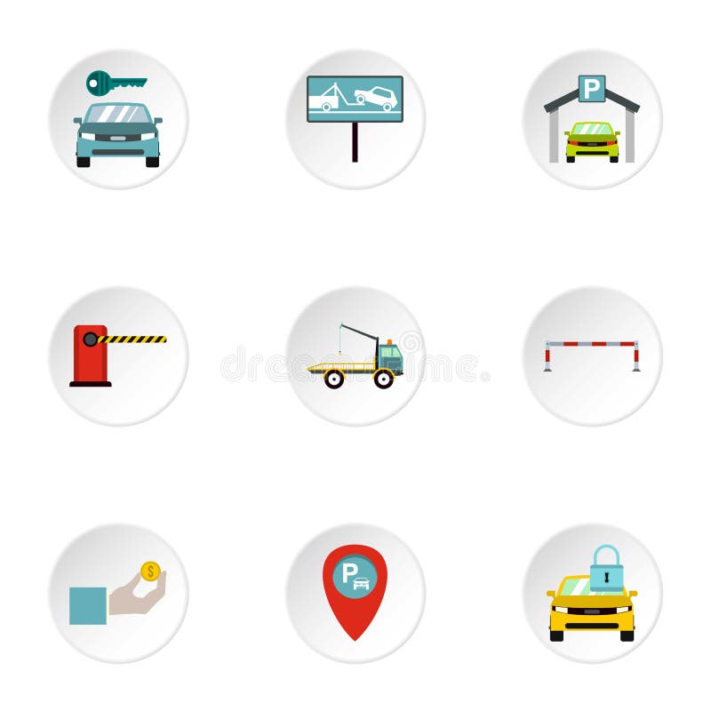 Valet Parking Icons Set, Flat Style Stock Vector - Illustration of ...
