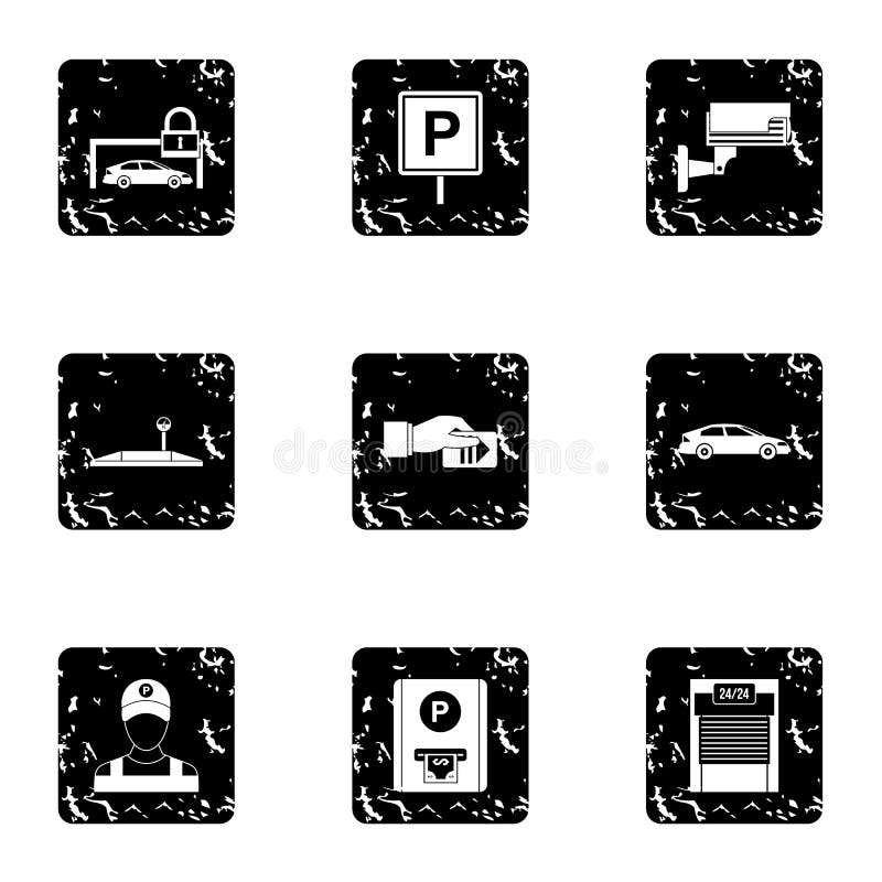 Valet Parking Icons Set, Grunge Style Stock Vector - Illustration of ...