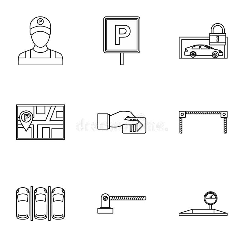 Valet Parking Icons Set, Outline Style Stock Vector - Illustration of ...