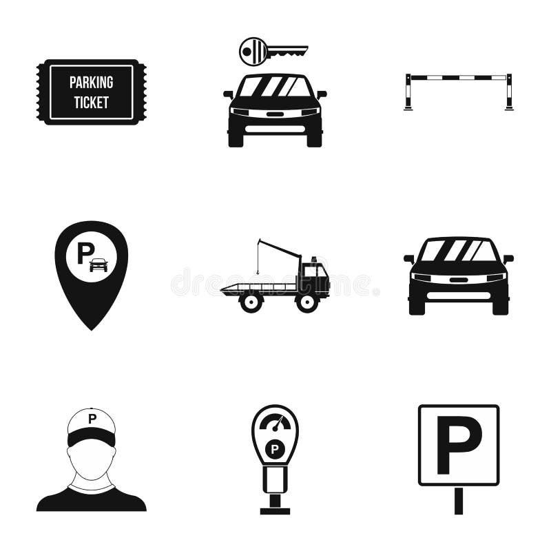 Valet Parking Icons Set, Simple Style Stock Vector - Illustration of ...