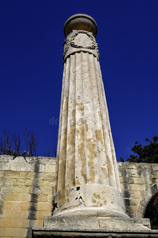 VALETTA, MALTA - APRIL 11, 2025: Old Stone Column in the Upper Barrakka ...