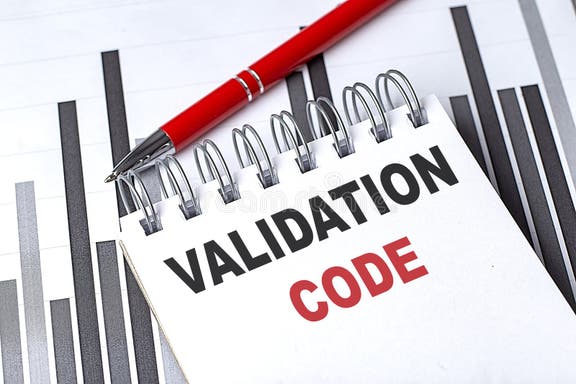 VALIDATION CODE Text on Notebook on Chart with Pen Stock Photo - Image ...