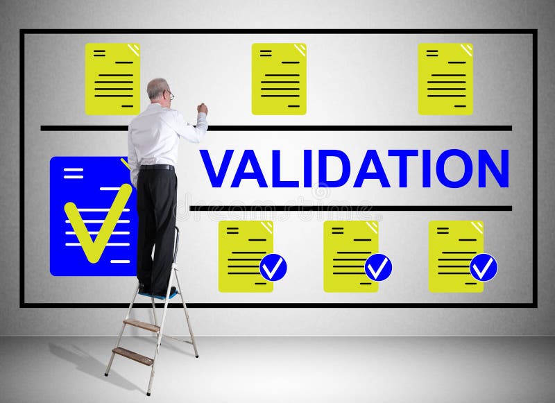Validation Concept Drawn by a Man on a Ladder Stock Photo - Image of ...