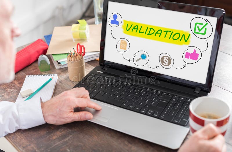 Validation Concept on a Laptop Screen Stock Image - Image of mark, desk ...