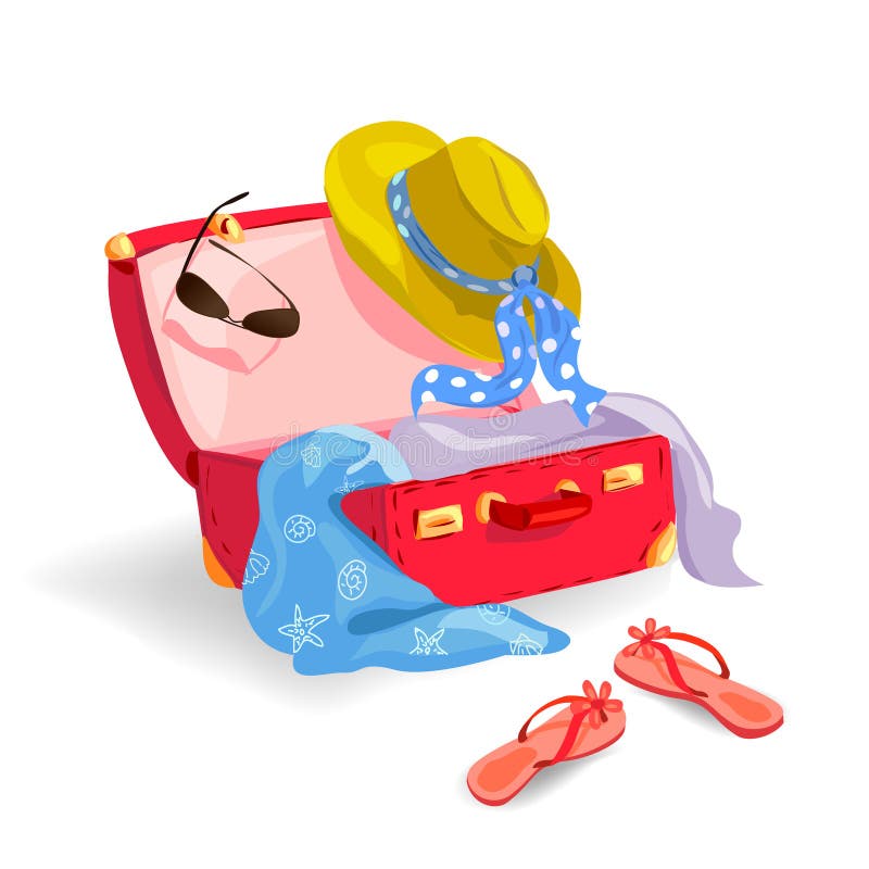 Valise Avec L'habillement Et Les Accessoires Des Femmes Sur Le Plancher ...