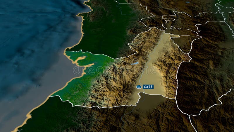 Valle Del Cauca, Colombia - Highlighted with Capital. Physical Stock ... Valle Del Cauca, Colombia - Highlighted with Capital. Physical Stock ...