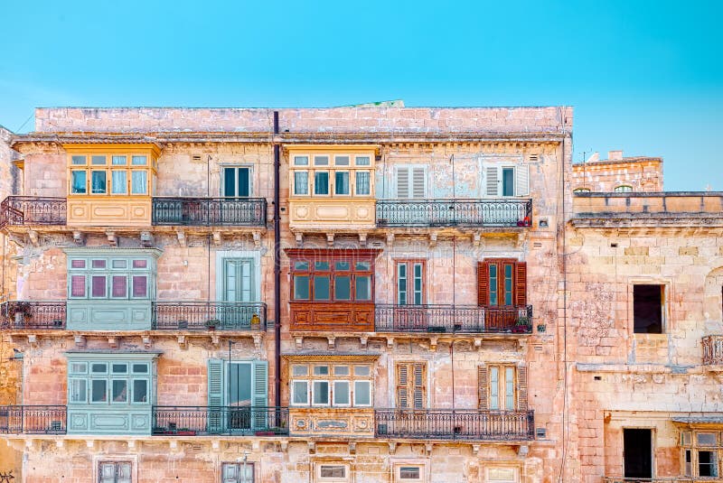 Valletta, Malta, Buildings with Traditional Maltese Balconies Stock ...