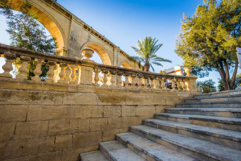 Valletta, Malta - Stairs and Arch at Top of Valletta with Palm Tree ...