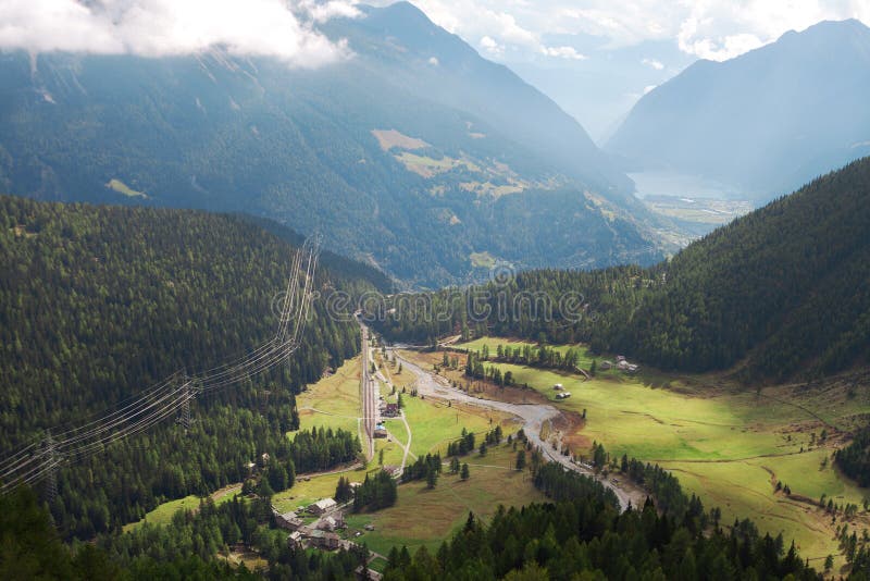Valley in Alps. stock photo. Image of river, grass, railway - 27214484
