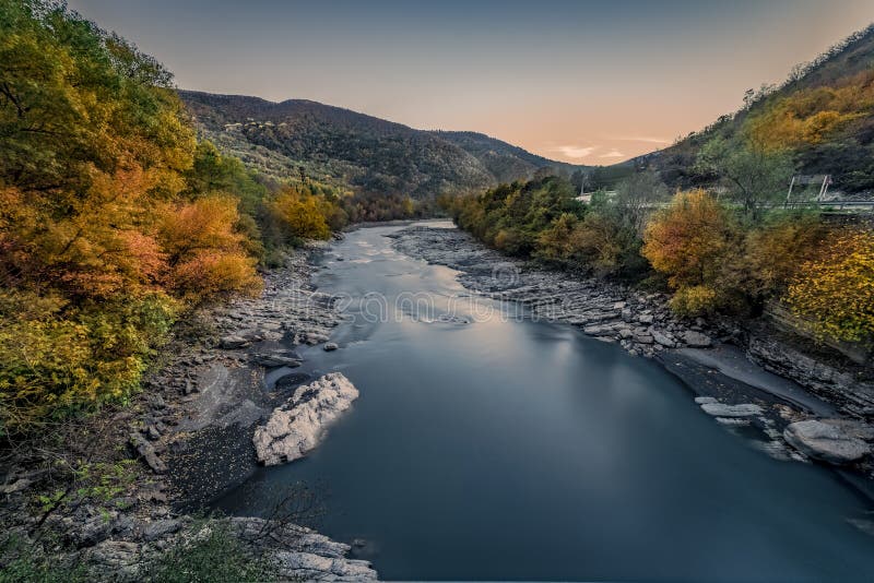 A Valley in Ambrolauri stock photo. Image of bridge - 143684620