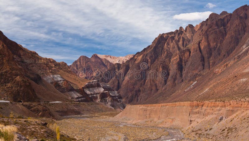 Valley in Andes Mountains by Polvaredas Stock Image - Image of nature ...