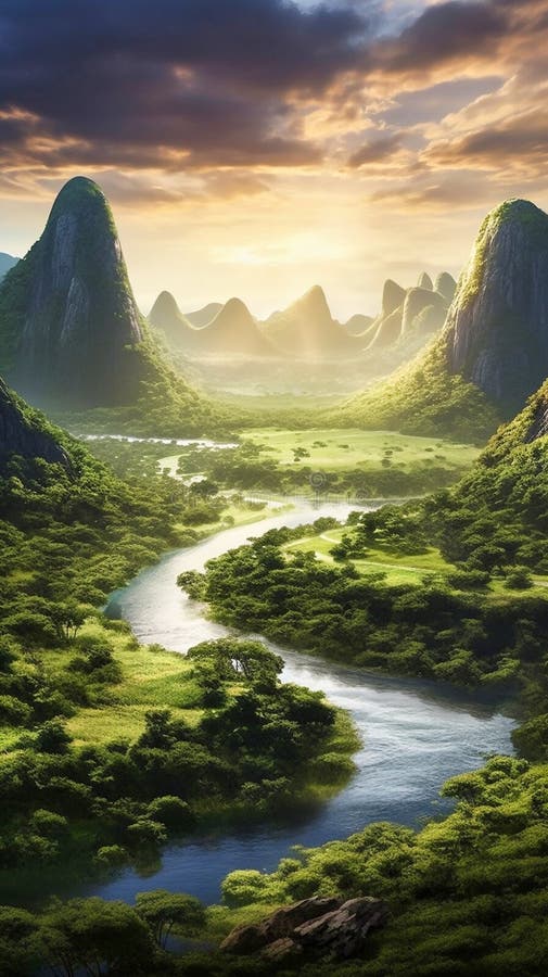 The Valley Beyond a Breathtaking Landscape of West, Generative AI Stock ...