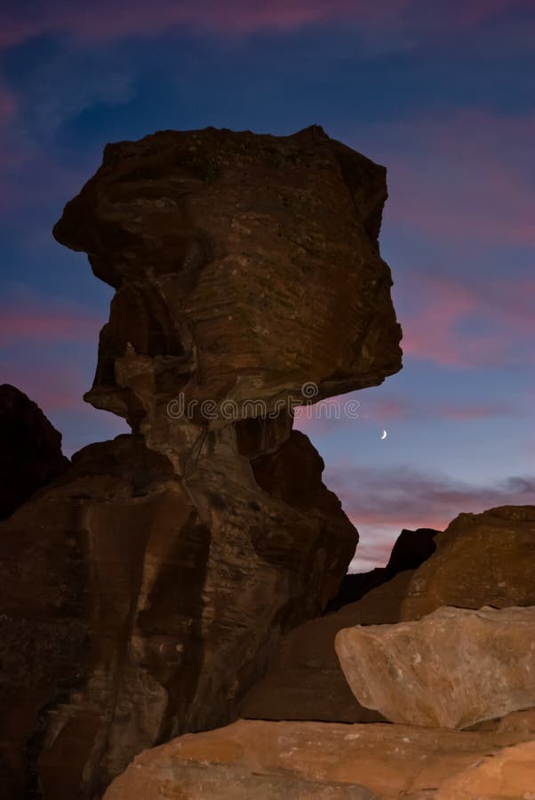 Valley of Fire Sunset Moonset Stock Image - Image of space, silhouette ...