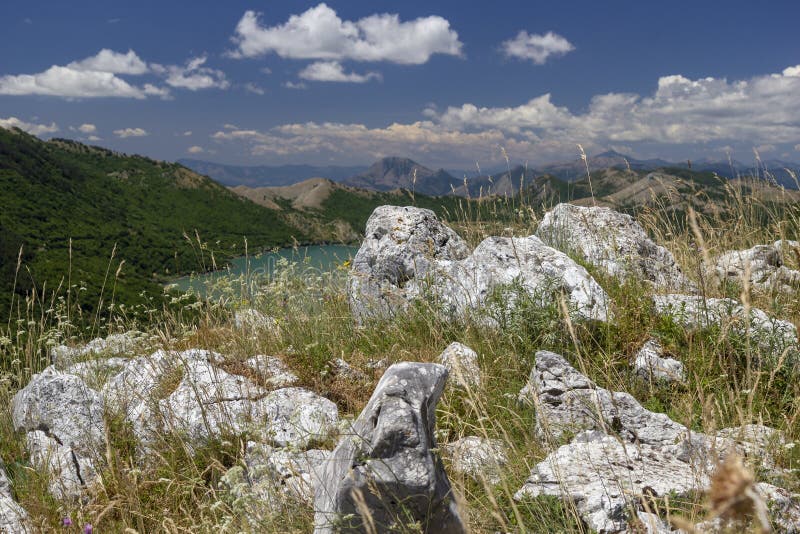 Valley with lake stock image. Image of matese, gallo - 163476421
