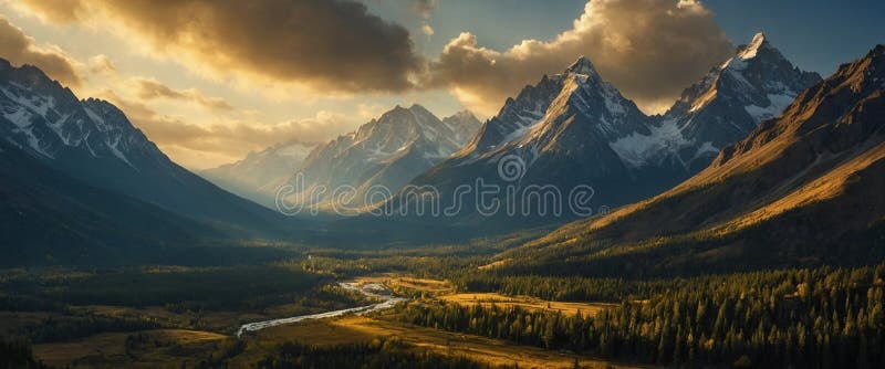 A Valley in the Middle of a Mountain with Pine Trees Stock Image ...