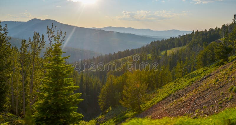 Valley with Mountain Range View in Background in Yellowstone National ...
