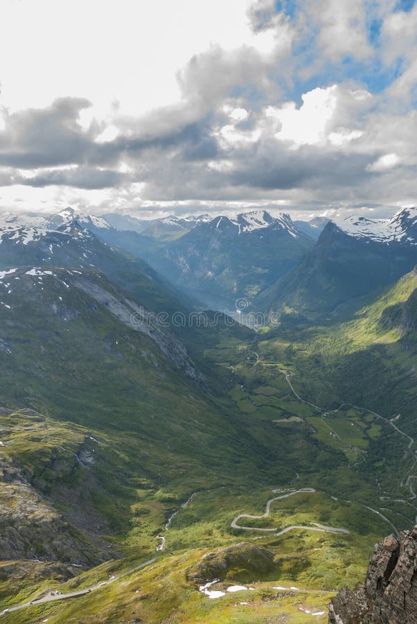 Valley at Norwegian Fjord in Summer Stock Photo - Image of geiranger ...
