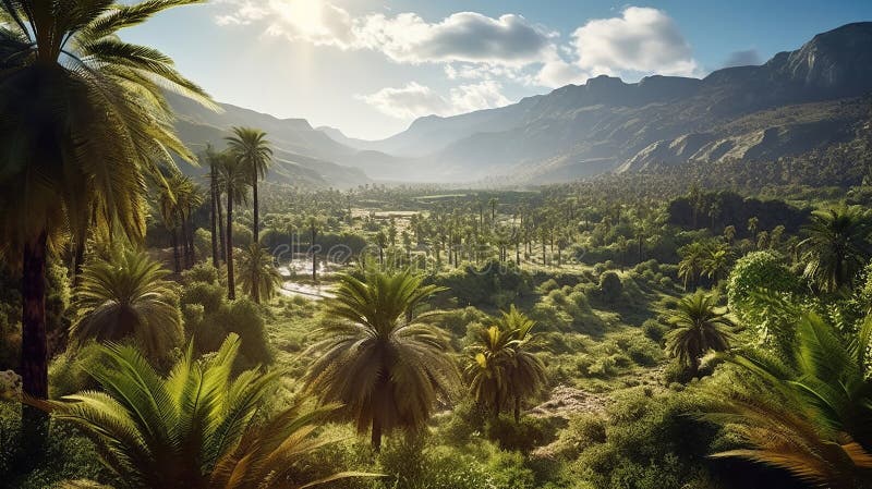Valley with Palm Trees in the Foreground. Generative Ai Stock ...