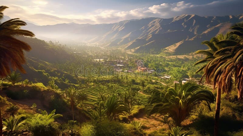 Valley with Palm Trees in the Foreground. Generative Ai Stock ...