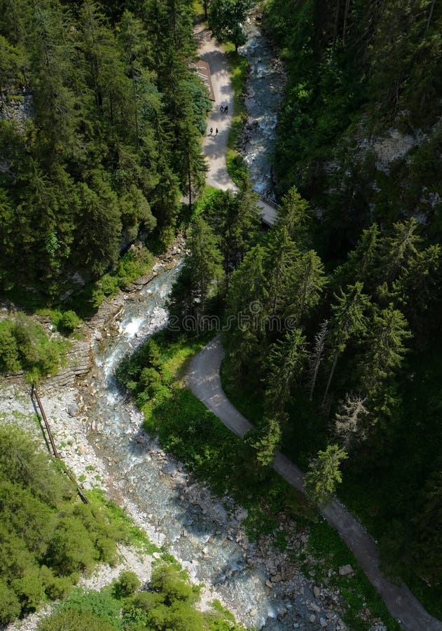 Valley with River Waterfall and Trees in Open Nature Stock Image ...