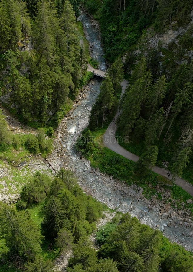 Valley with River Waterfall and Trees in Open Nature Stock Image ...