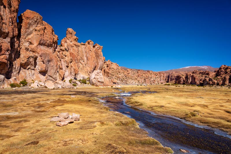 Valley of rocks in Bolivia stock photo. Image of water - 125228270