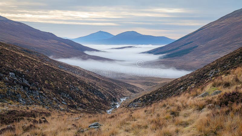 A Valley in the Scottish Highlands with Mist and Fog Stock Photo ...