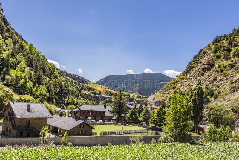Valley Surrounded by Pine Forests in the Pyrenees. Andorra Europe ...